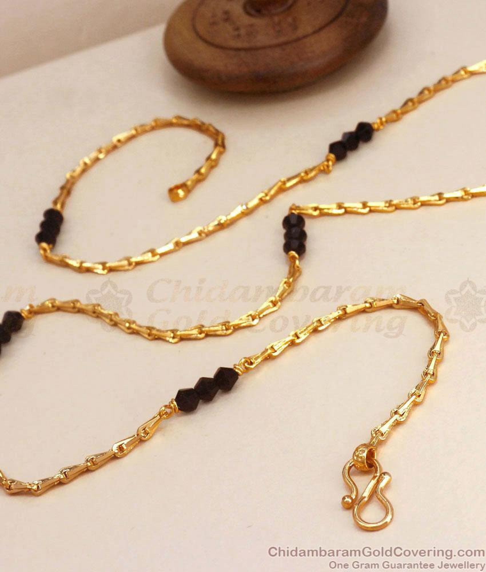 CGLM84 Black Beaded One Gram Gold Traditional Wheat Chain Gold Plated ...