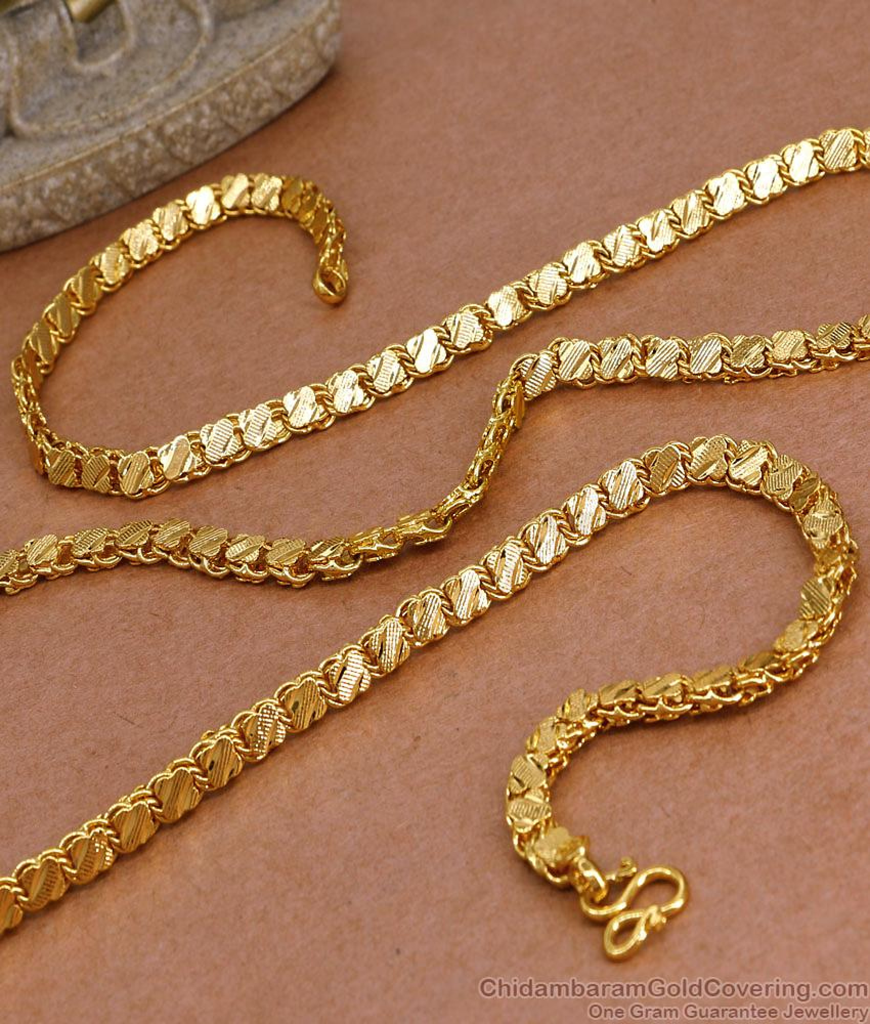 CHRT102-Lg 30 Inch Long Pure Gold Tone Floral Design Square Chain ...