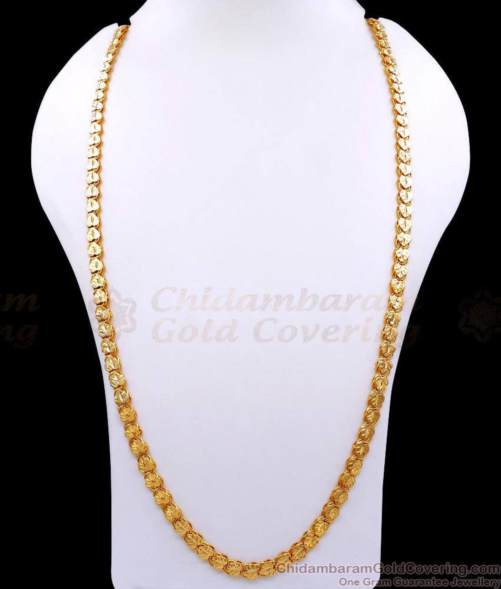 CHRT74-Lg 30 Inch Long Grand Leaf And Heart Pattern 1 Gram Gold Chain ...
