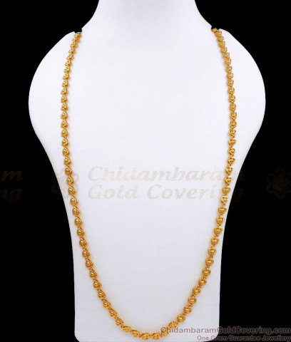 CHRT82-LG 30 Inch Long V Cut Gold Plated Chain Oval Shaped Plain Design