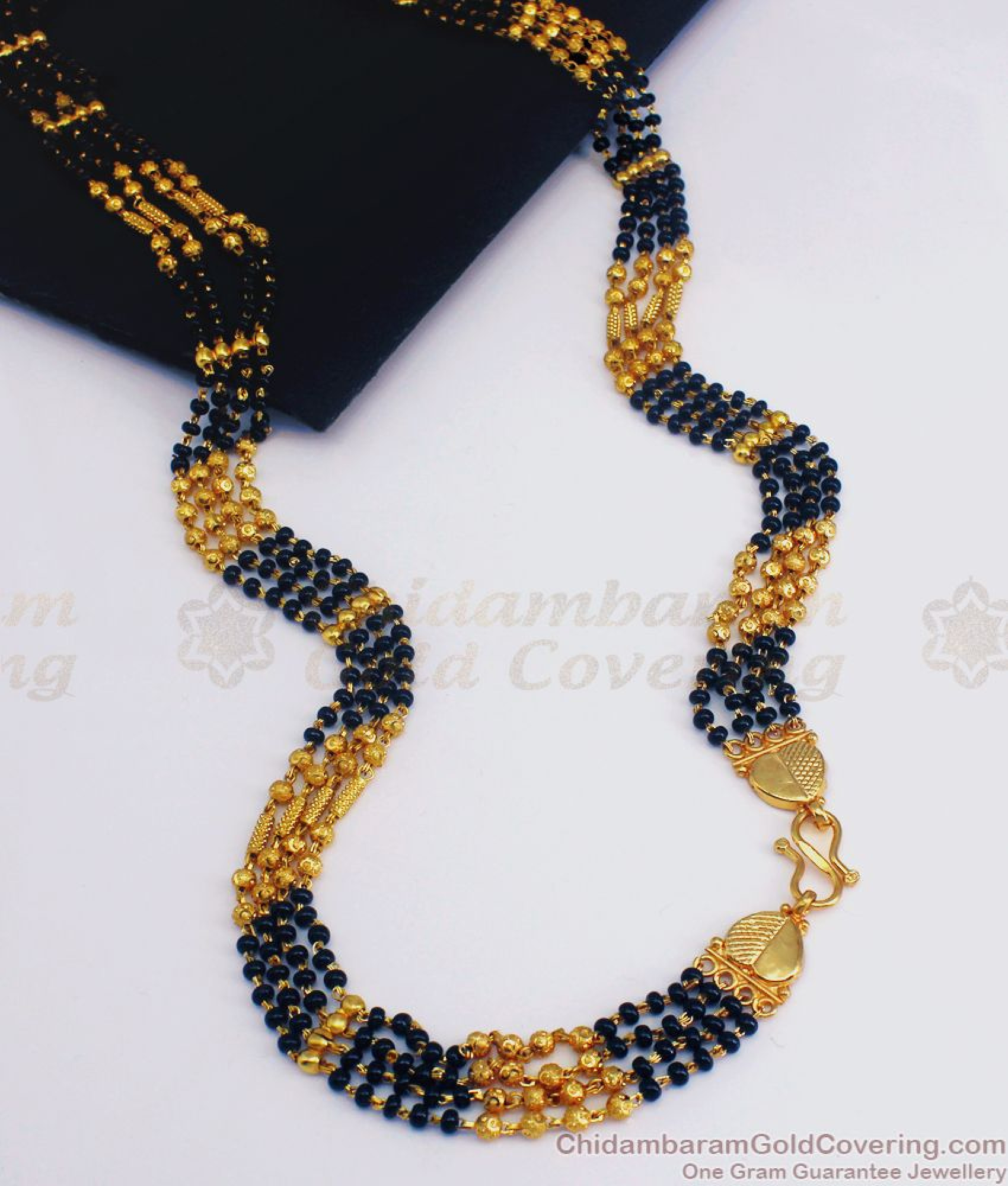 CKMN105-LG Four Layer Long Gold Chain Black Pearls Shop Online
