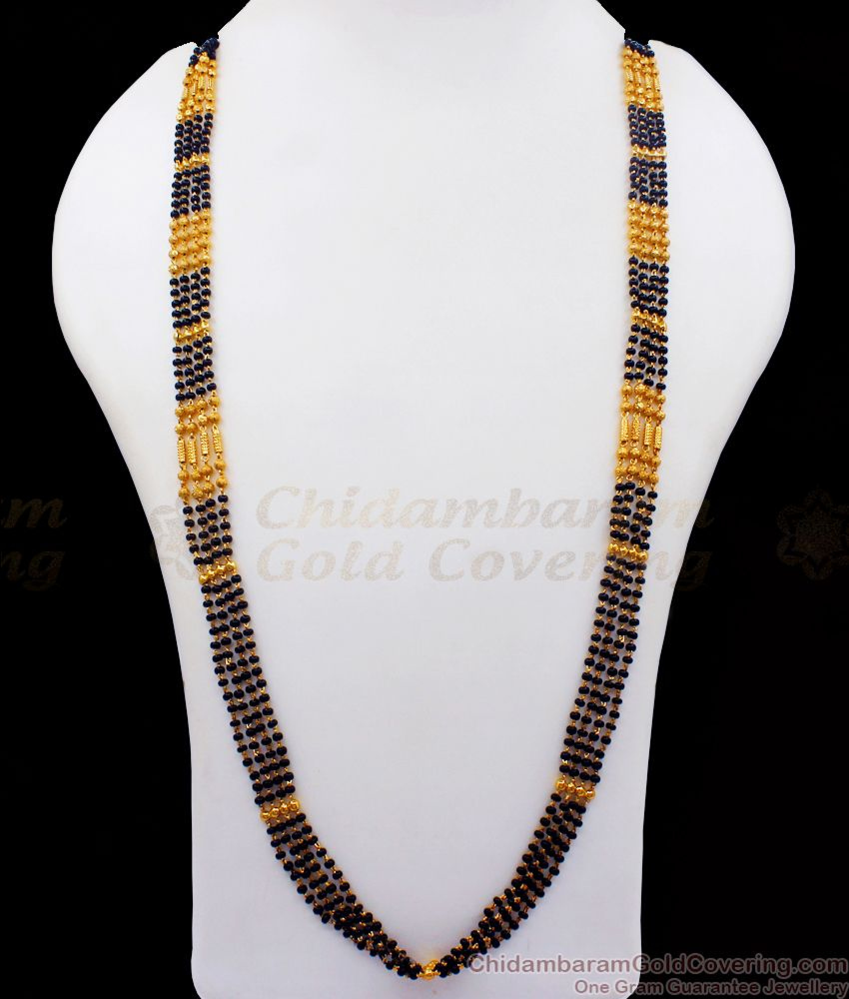 CKMN105-LG Four Layer Long Gold Chain Black Pearls Shop Online