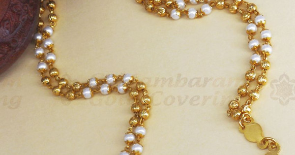 CKMN109 Double Line White Pearl Ball One Gram Gold Chain For Ladies