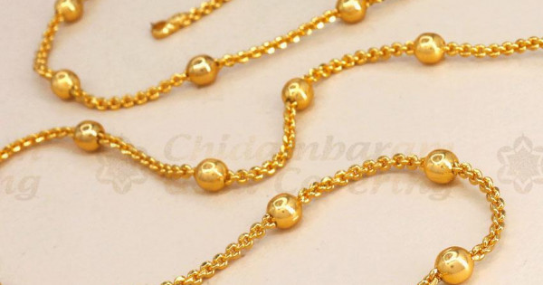 CKMN122 Pure Gold Tone Gold Beads Traditional Chain Daily Wear ...