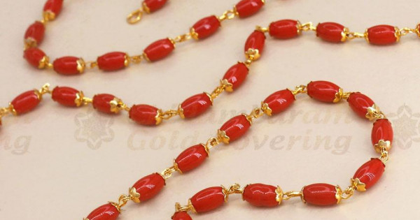 CKMN125 - Traditional Red Coral Stone Gold Plated Chain Shop Online