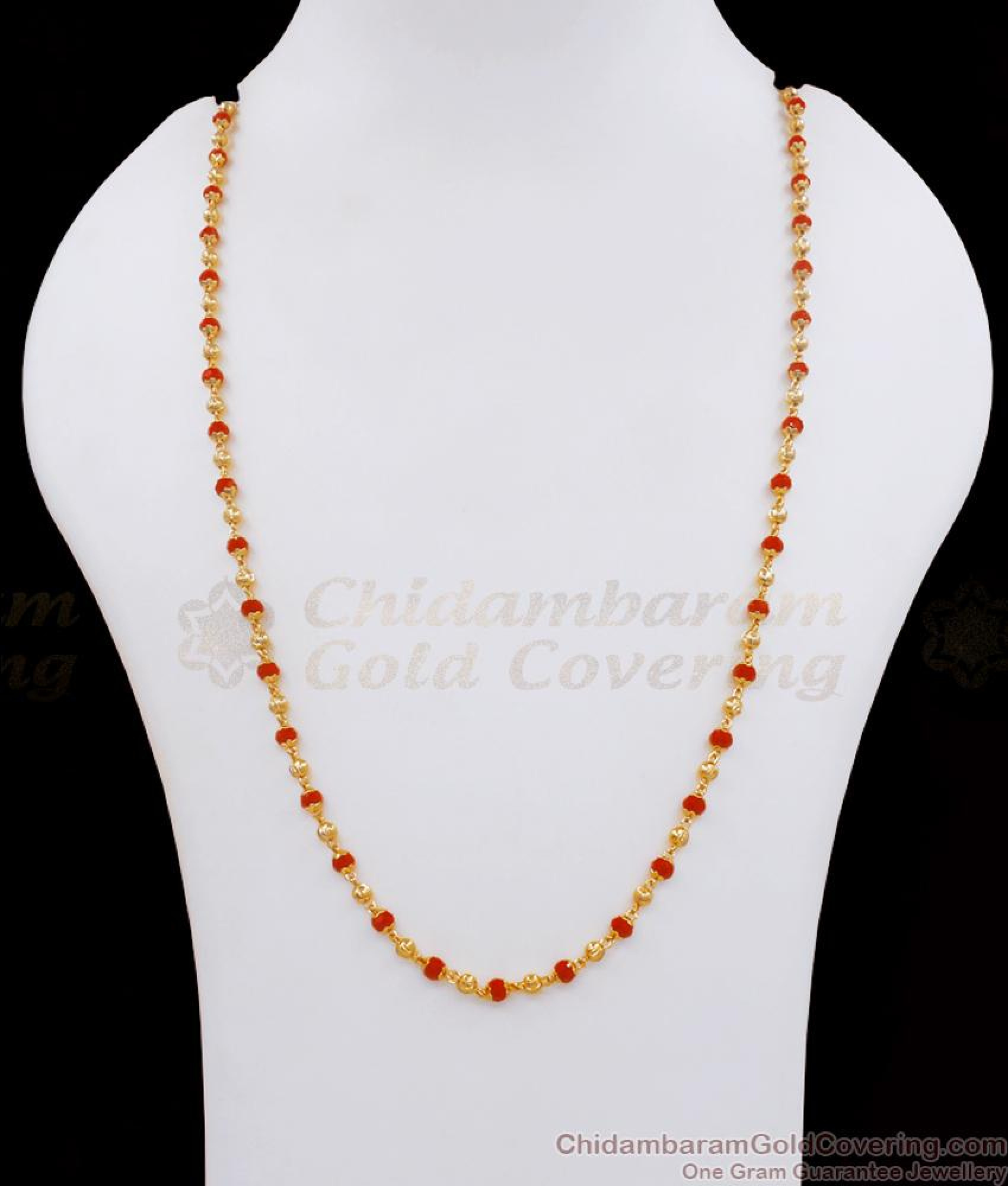 CKMN134 Stylish Calcutta Pattern Red Coral Stone Gold Imitation Chain ...