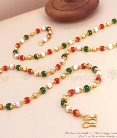 CKMN167 Oval Beads Gold Chain Pavazha Malai Designs