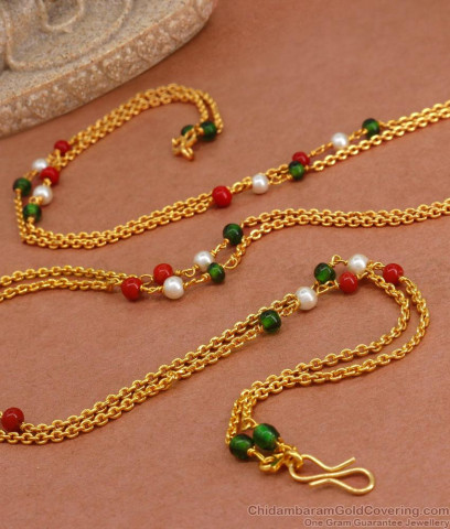 CKMN113 One Gram Gold Chain Ruby White Mani Malai Collections
