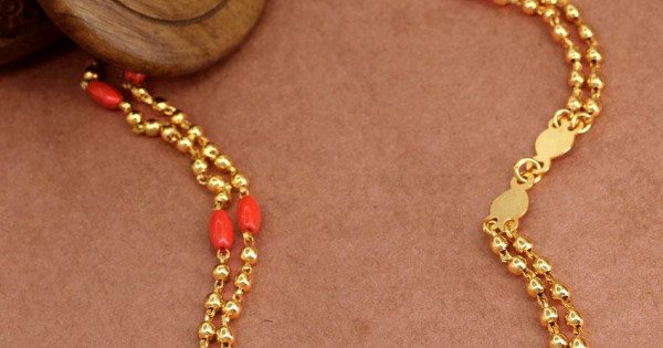 CKMN181 Retta Vadam Beads Chain With Red Coral Stone Gold Imitation Jewelry