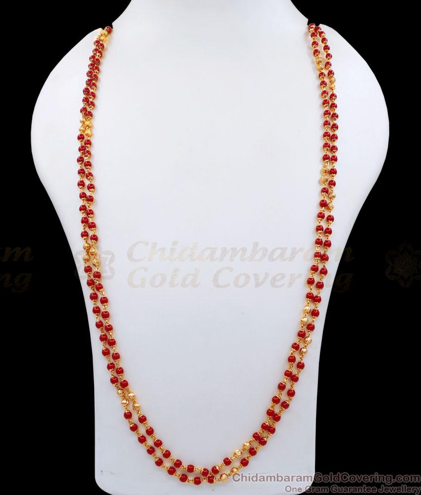 CKMN185-Lg 30 inch Long Latest One Gram Gold Red Coral Beads Chain 2 ...