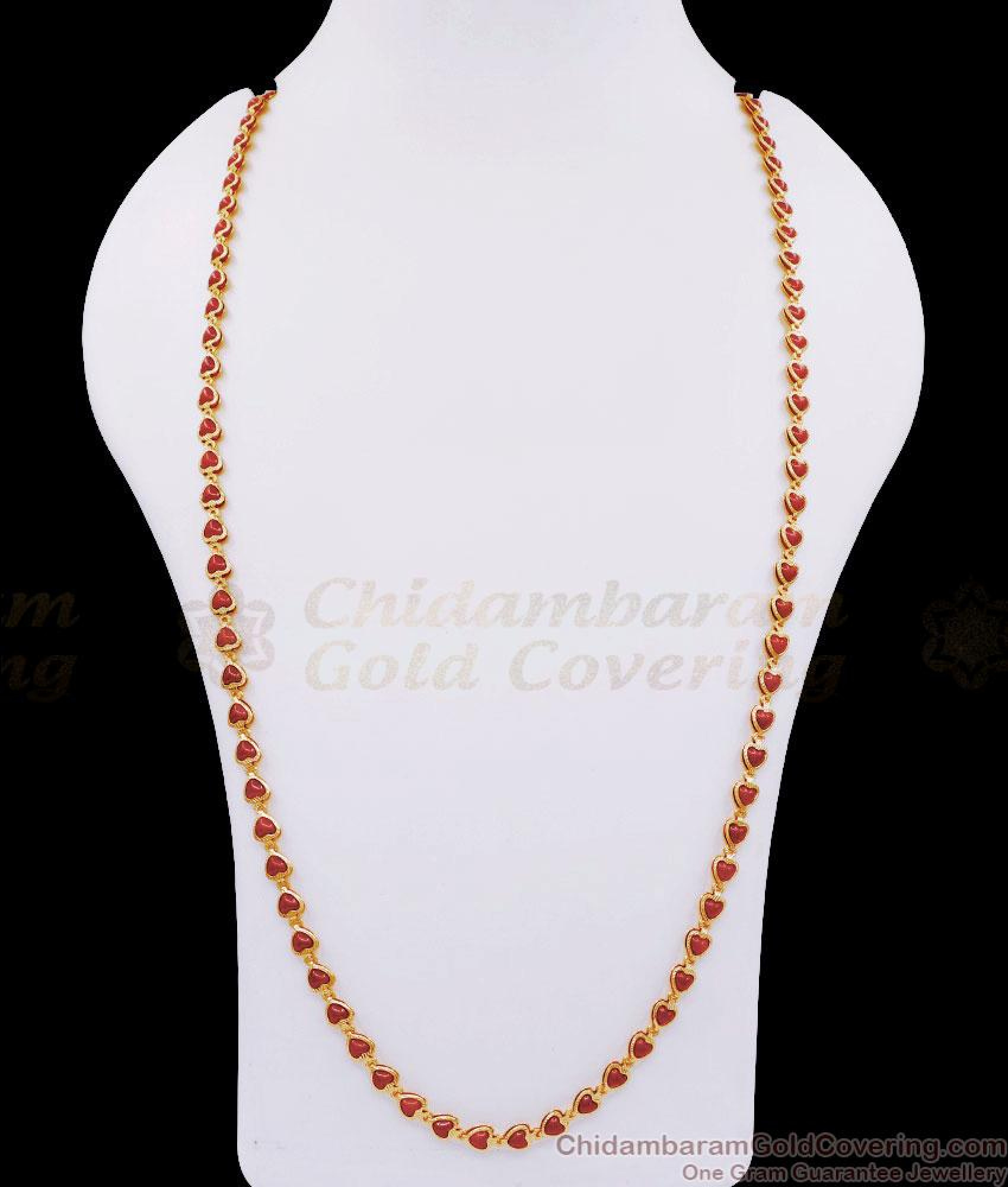 CKMN190-Lg 30 Inch Long Heart Shaped Pavalam Mani Malai Gold Chain With ...
