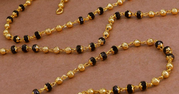 CKMN192-Lg 30 Inch Long 1 Gram Gold Beads Chain Karimani Malai Desigs