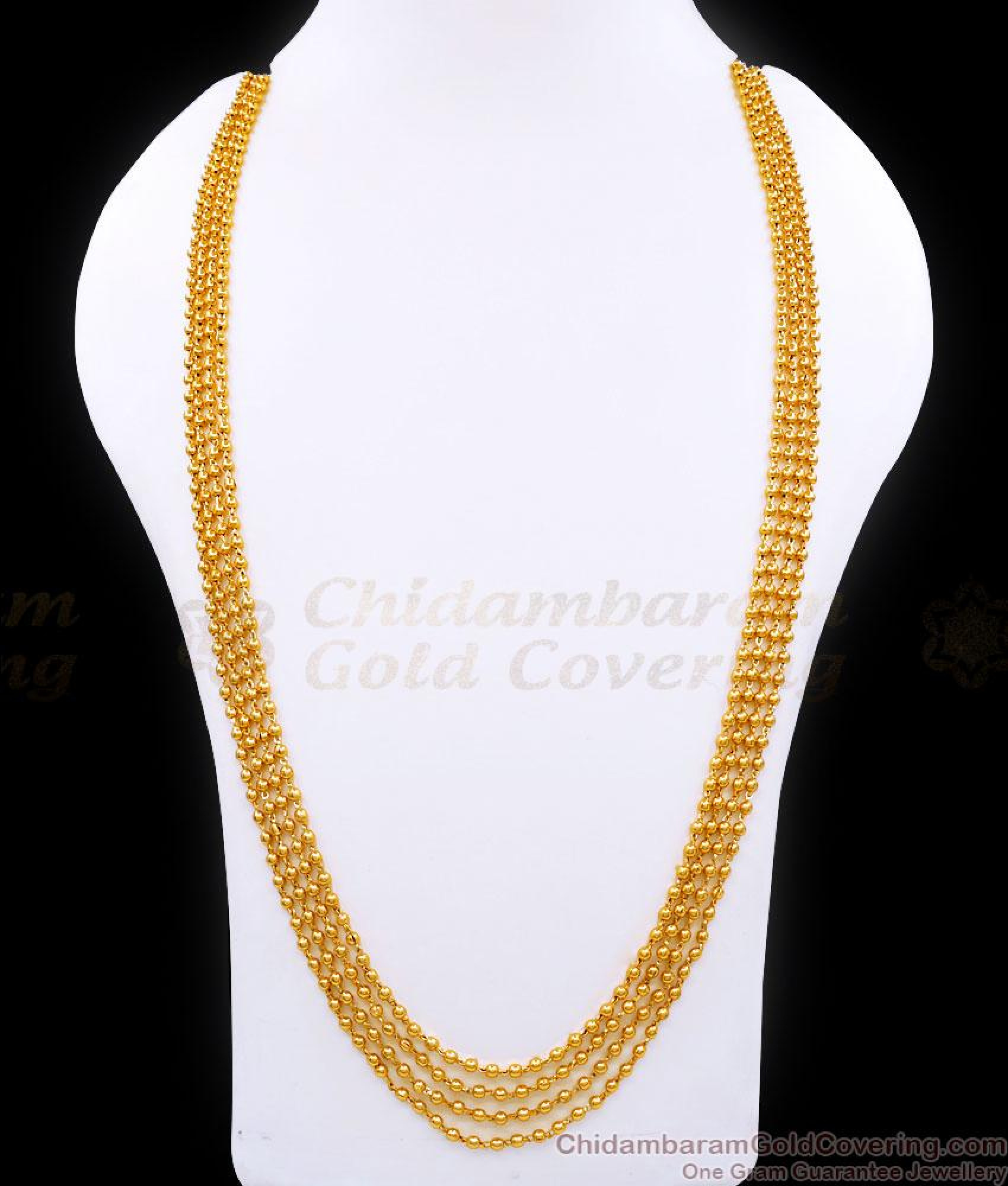 CKMN216-LG 30 Inch Long Golden Beads Multi Line Chain Design For Women