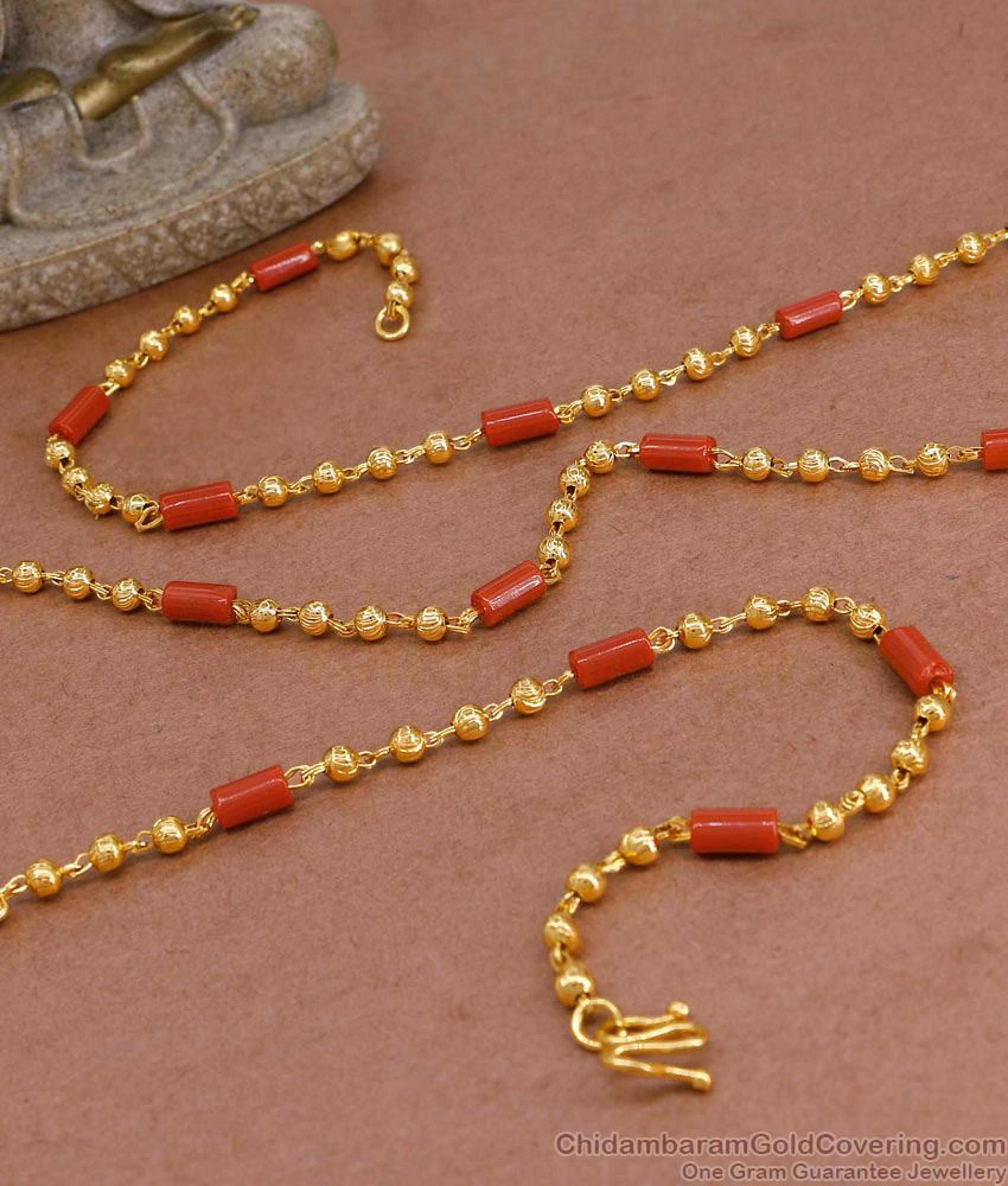 CKMN219-LG 30 Inch Long Micro Gold Plated Milagu Mani Chain With Coral ...