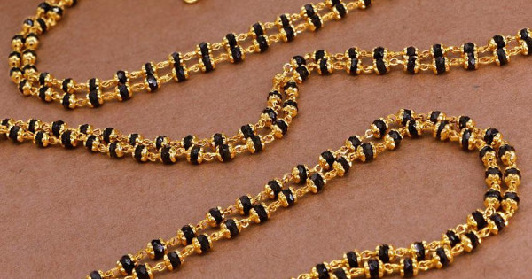CKMN222-LG 30 Inch Long Rettavadam Karimani Sara Design Black Beads Chain