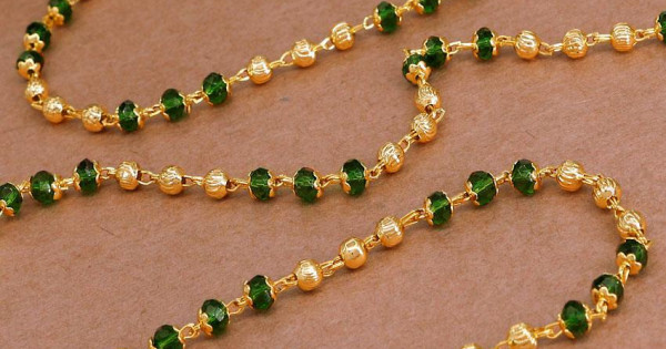 CKMN223 Stylish Green Beads Gold Plated Chain Design Online