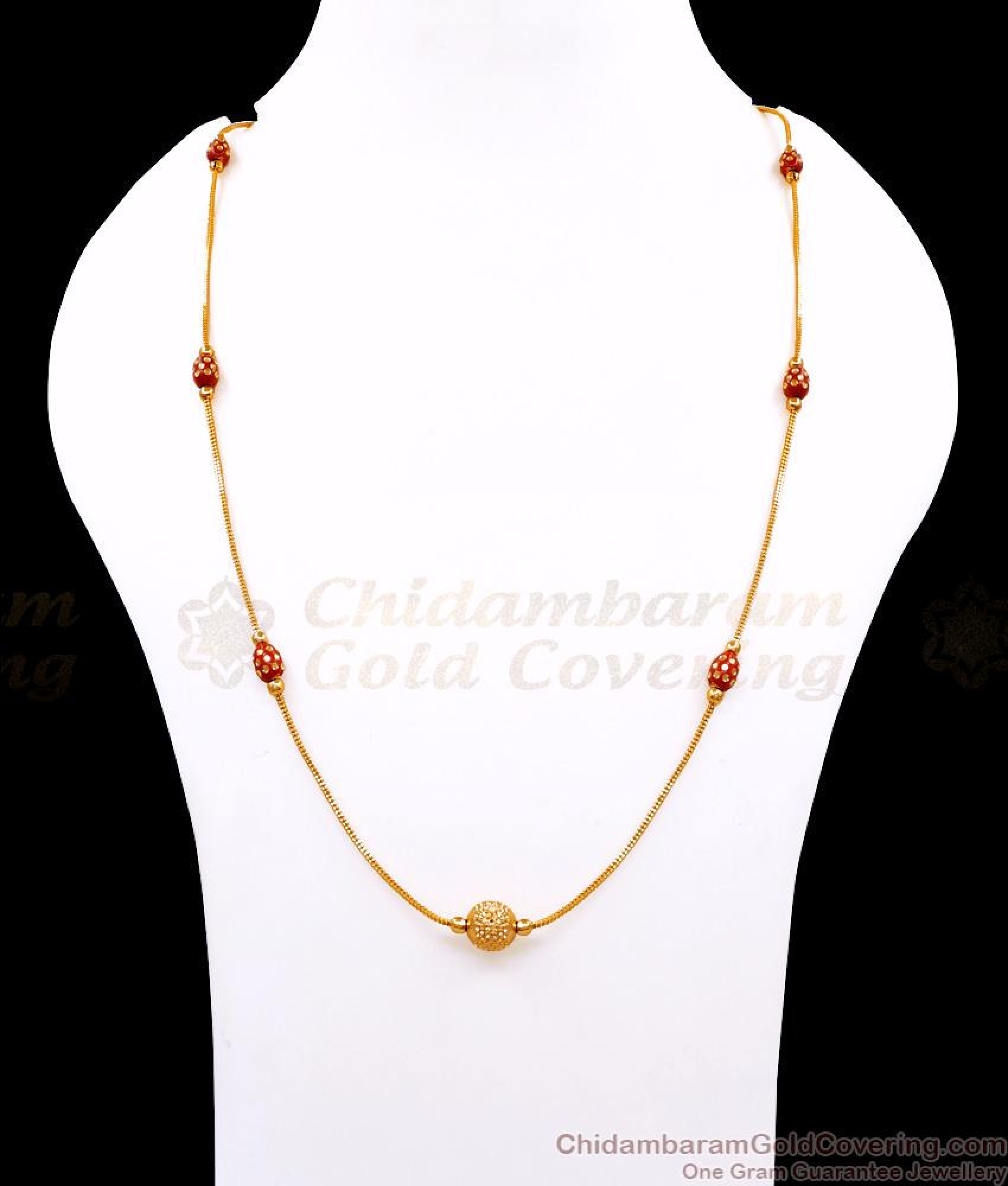 CKMN234 High Quality Bollywood Fashion Big Red Beads Gold Chain Design ...