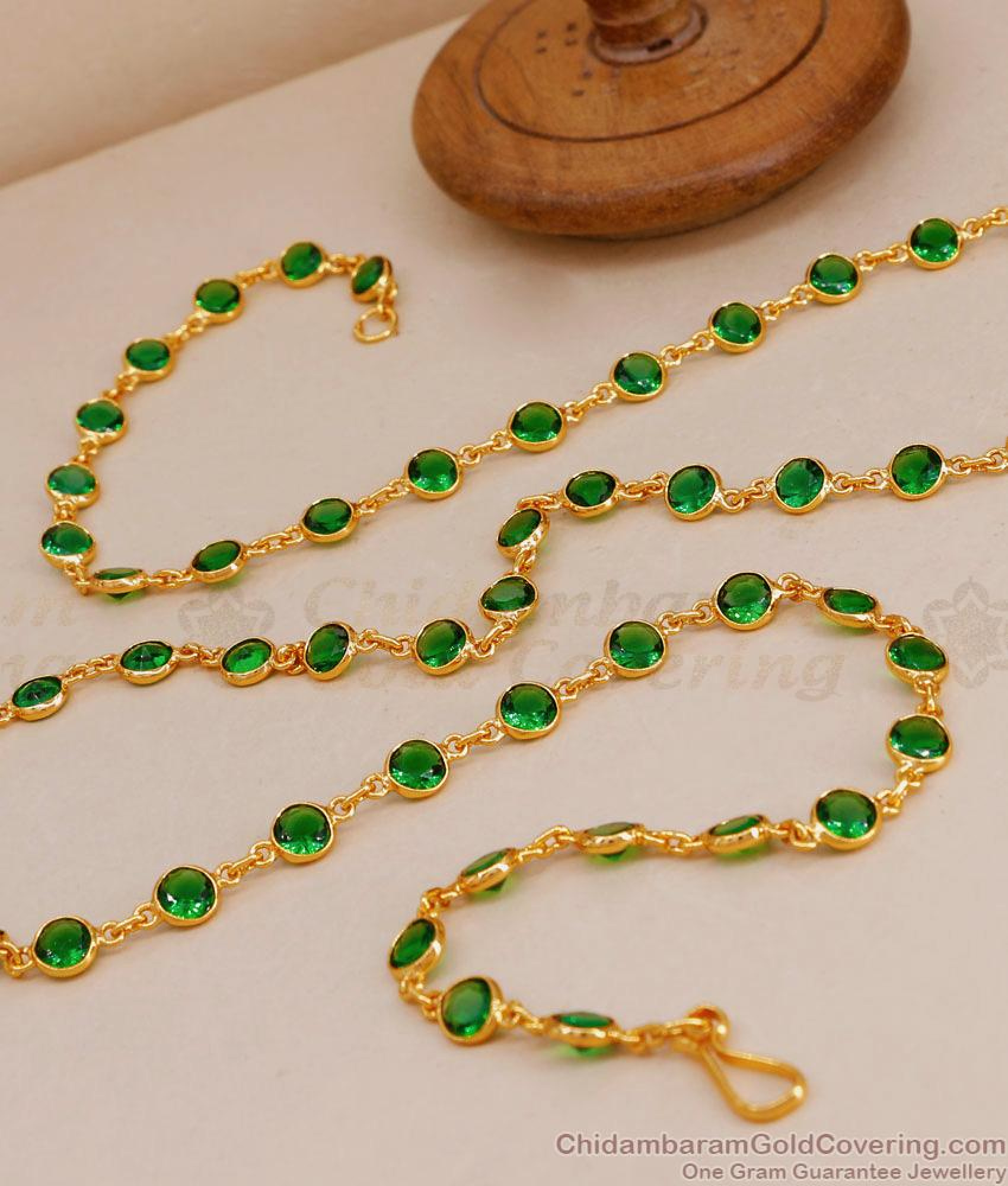CKMN236 Glittering Emerald Green Crystal Gold Plated Chain Design Women ...