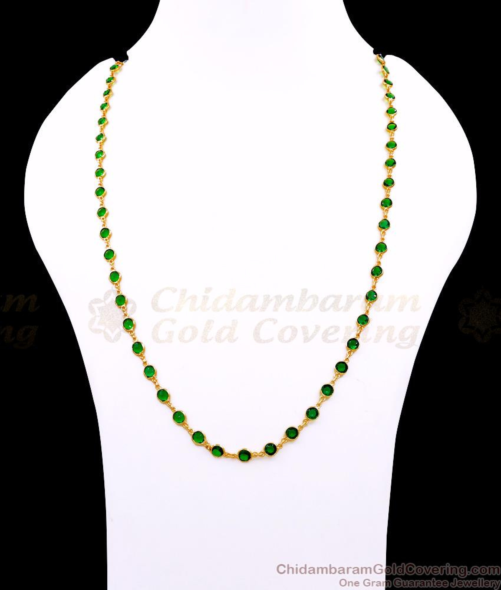 CKMN236 Glittering Emerald Green Crystal Gold Plated Chain Design Women ...