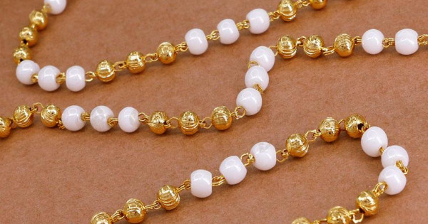 CKMN242 Classic Pearl Design Gold Imitation Milagu Mani Chain For Women