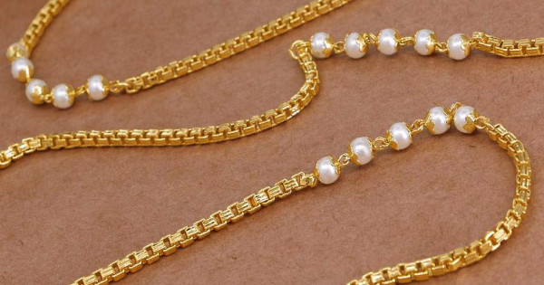 CKMN250 Latest One Gram Gold Chain With Pearl Design For Daily Wear Online