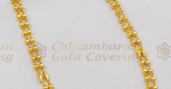 CKMN34 Rettai Vadam One Gram Gold Double Chain For Ladies Gold Beads Model