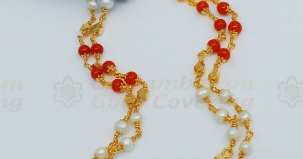 Buy Double Line Red Crsytal One Gram Gold Pearl Chain for Daily Use