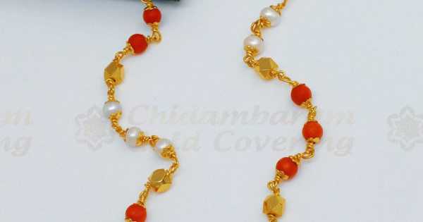 CKMN51 Single Line Red Crsytal One Gram Gold Pearl Chain for Daily Use