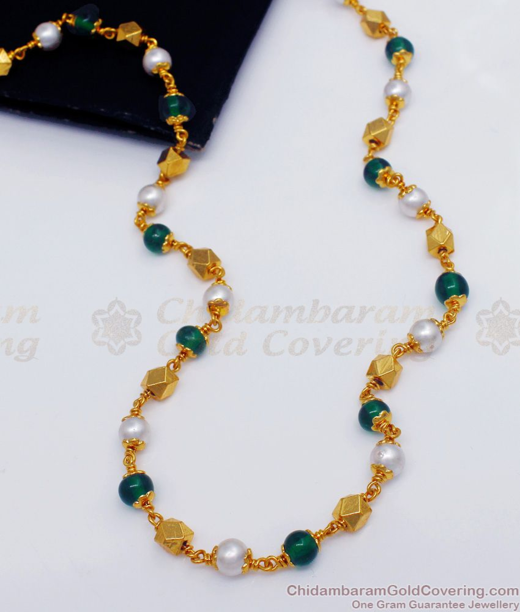 Buy Single Line Green Gold Crsytal One Gram Gold Pearl Chain for Daily Use