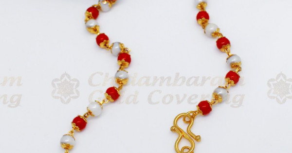 CKMN80 Single Line Red Crsytal One Gram Gold Pearl Chain for Daily Use