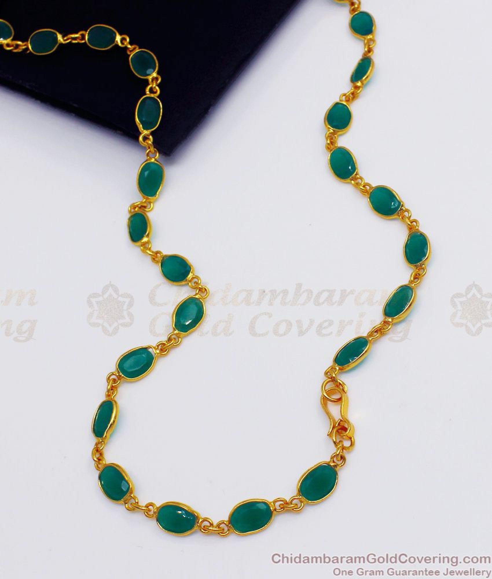 Buy Emerald Green Crystal Design Gold Links Daily Wear Chain Collections