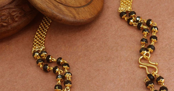 CKMN92 Two Line Gold Plated Chain Black Beads Collections Shop Online