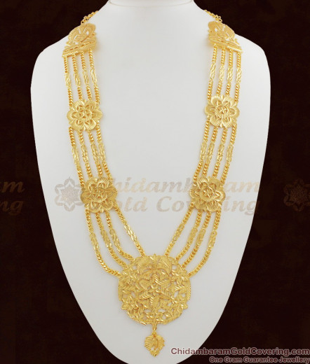 Fantastic Kerala Gold Design Long Haram Bridal Jewelry With AD Stone ...