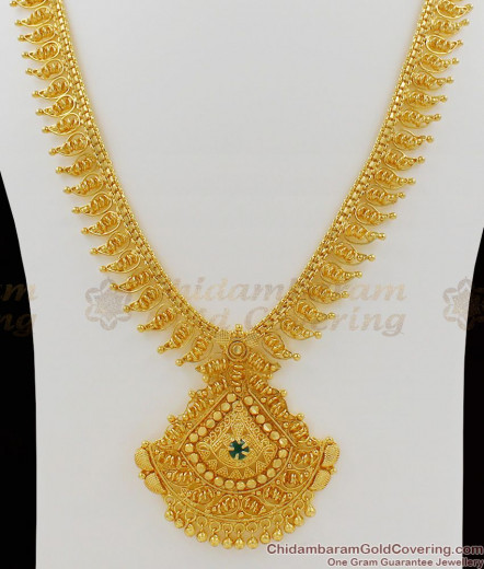 Beautiful Handcrafted Gold Finish Green Stone Bridal Haram Collection ...