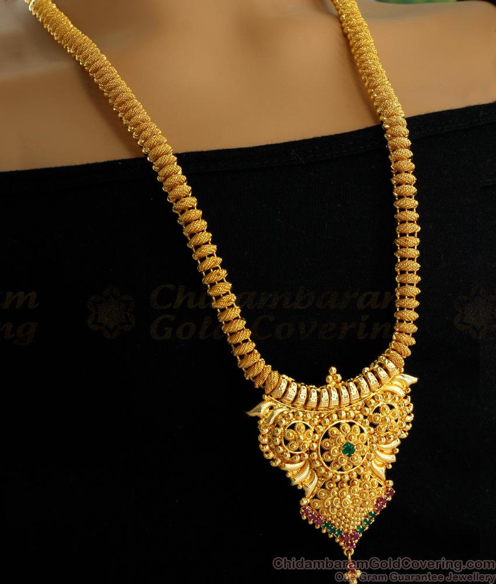 Glorious Ruby Emerald Stone Dollar Chain Gold Plated Haram Collection ...