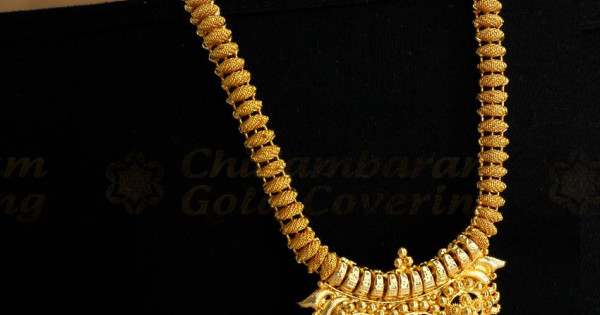Glorious Ruby Emerald Stone Dollar Chain Gold Plated Haram Collection ...