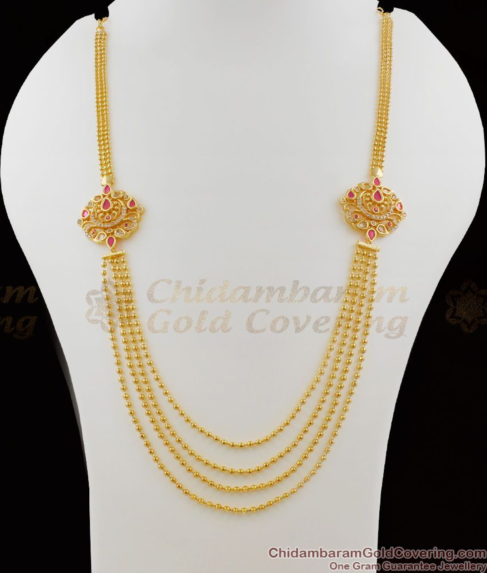 Four Line Gold Short Haram Necklace Peacock Double Mugappu Bridal ...