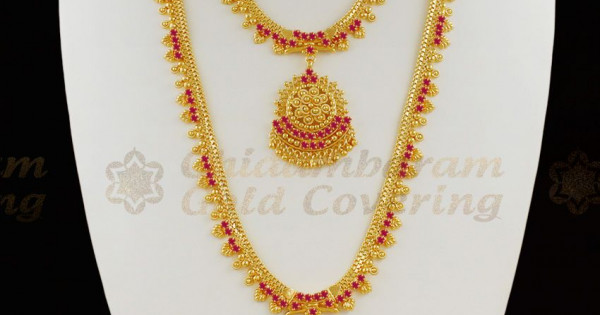 Grand Bridal Design Ruby Stone Haram Necklace Combo Set Jewellery ...