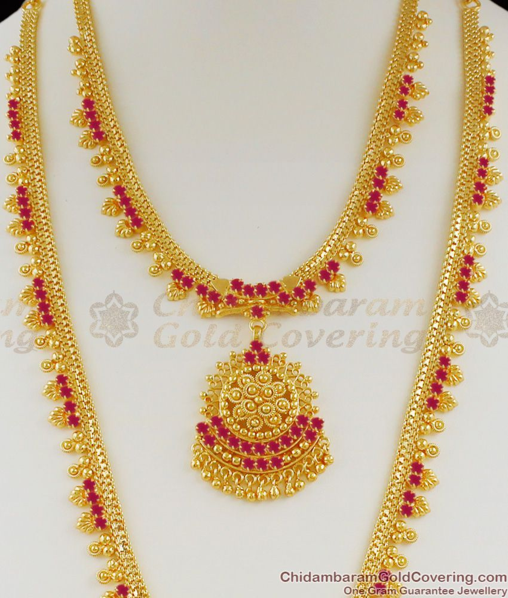Grand Bridal Design Ruby Stone Haram Necklace Combo Set Jewellery ...