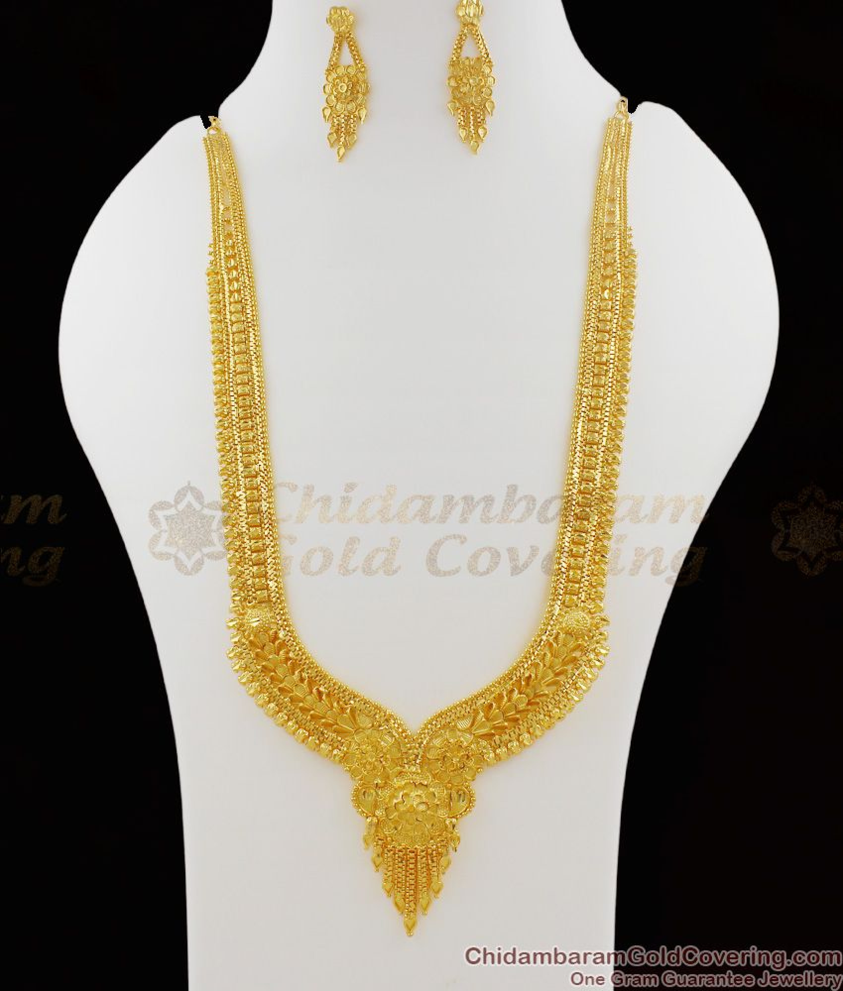 Beautiful Calcutta Design Gold Forming Haram With Earrings Bridal Set ...