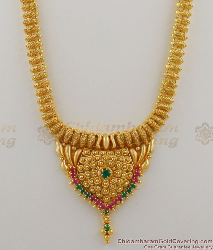 Long Kasu Malai, Ruby Stone Gold Plated Aaram, American Diamond Aaram ...