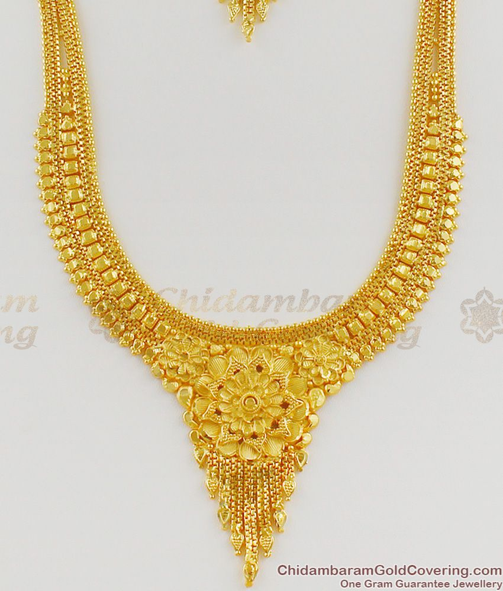 Forming Calcutta Pattern Haram Necklace Combo With Earrings Full Bridal ...