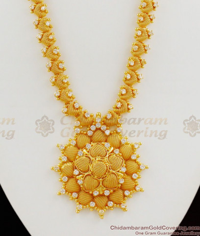 Fancy Model Gold Bridal Haram With White Stone Jewelry For Ladies HR1518