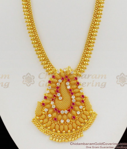 Kasu Malai, Ruby Stone Gold Plated Aaram, American Diamond Aaram ...