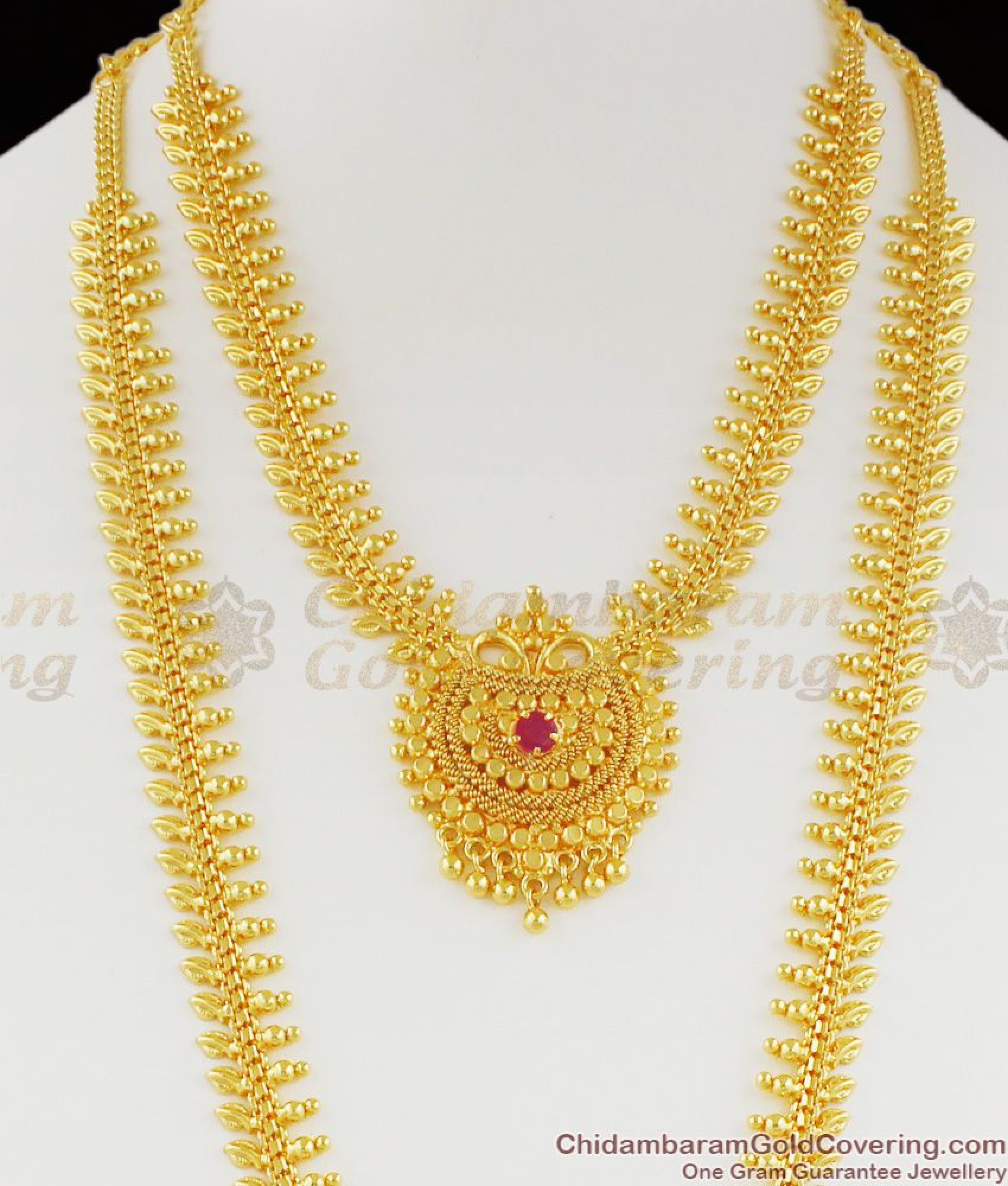 Mullaipoo Pattern Traditional Kerala Haram Necklace Combo Set Bridal ...