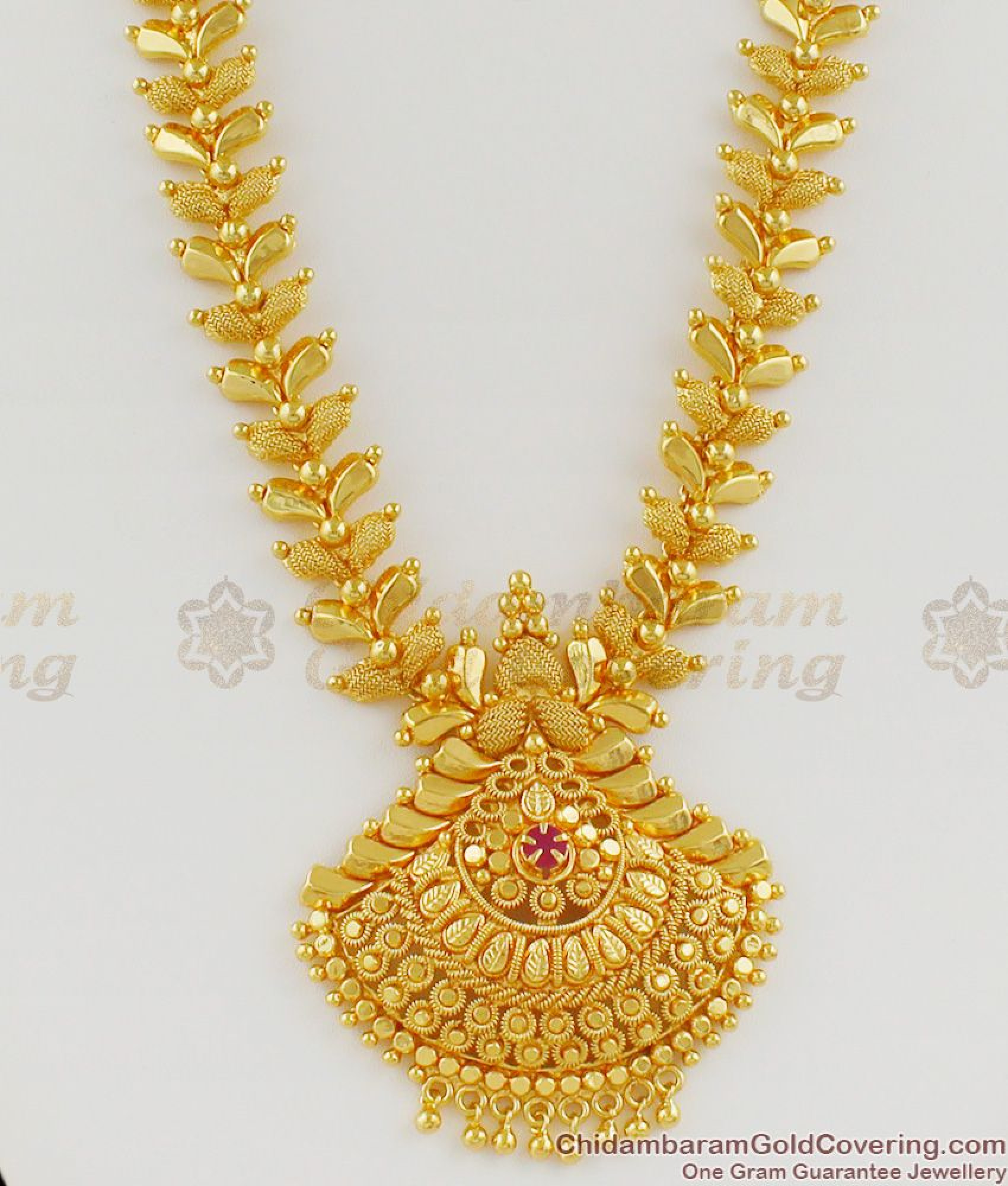 Delightful Bridal Design Gold Plated Single Ruby Stone Haram New ...