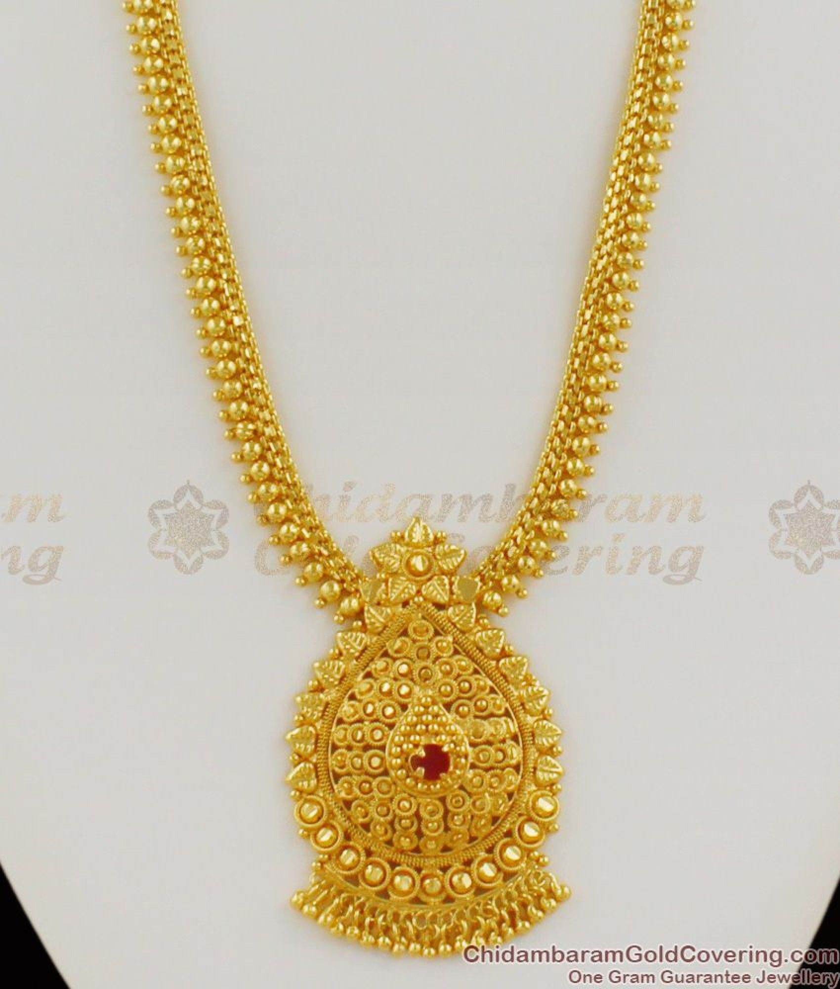 Traditional Dollar Design Long Haram Chain With Ruby Stone And Beads ...