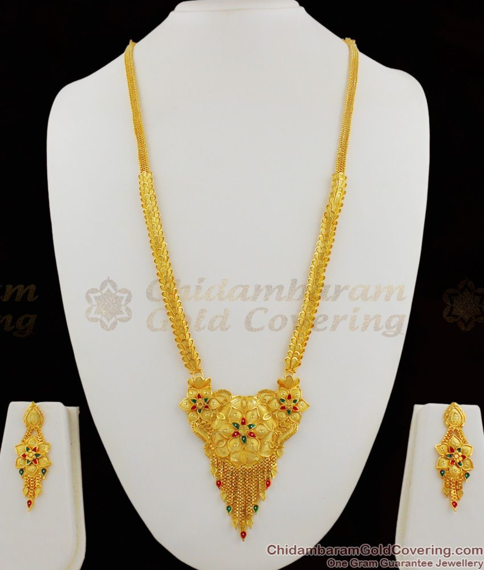 Enamel Forming Gold Bridal Harram With Earrings Bridal Set Collection ...