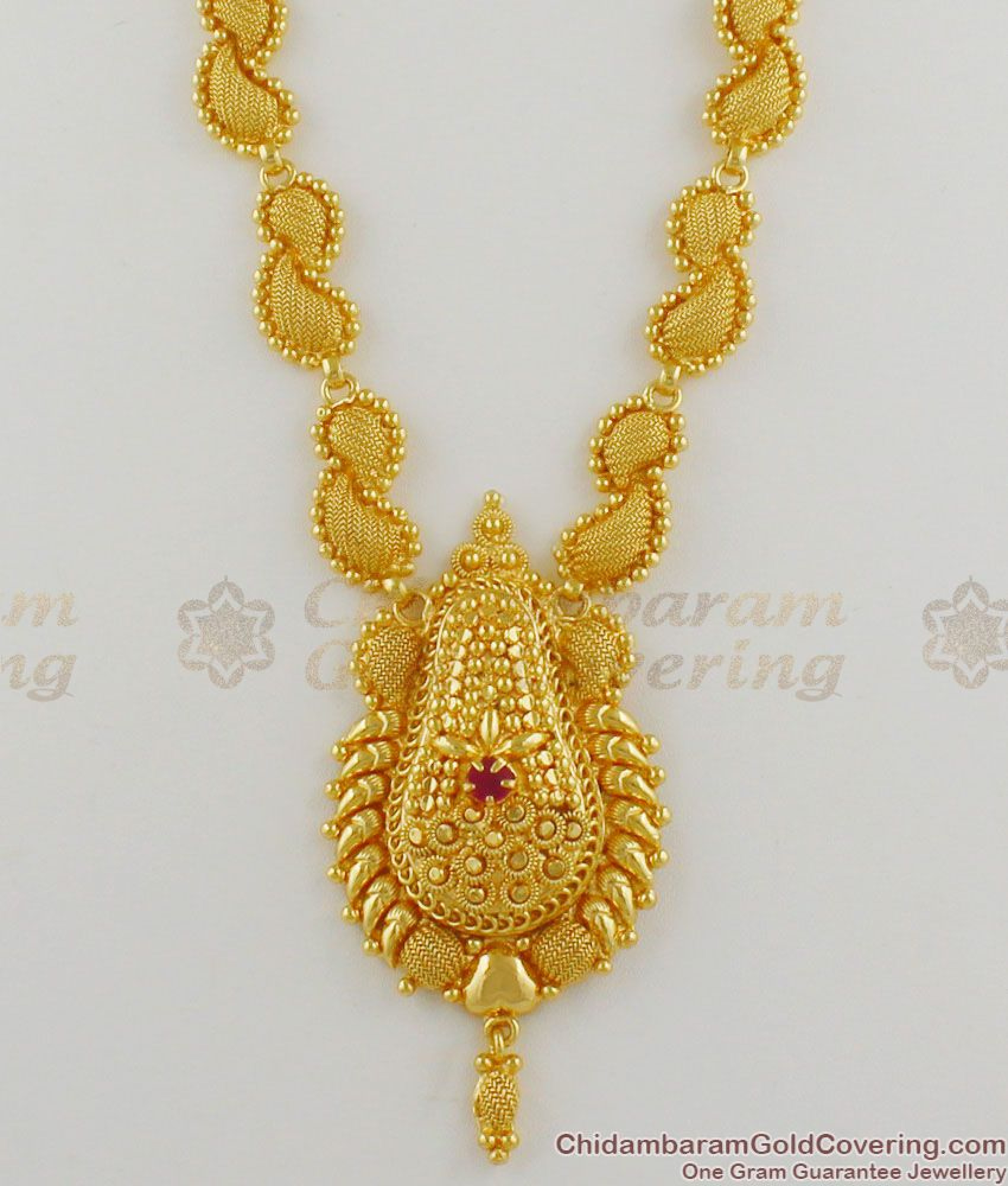 Innovative Full Side Dollar Chain Design Gold Bridal Haram With Ruby ...