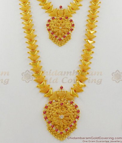 Grand Bridal Design Ruby Stone Haram Necklace Combo Set Jewellery ...